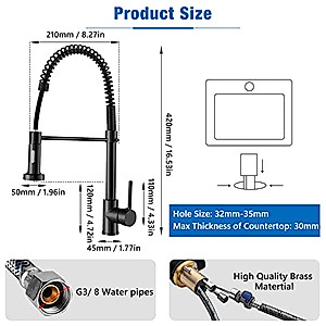 AIMOYO Matte Black Kitchen Faucet with Pull Down Sprayer, Commercial Spring Kitchen Sink Faucet with Pull Out Sprayer, Single Handle Single Hole Solid Brass Modern Camper RV Kitchen faucets
