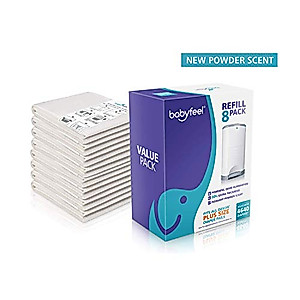 Babyfeel Refills Compatible with DEKOR PLUS Diaper Pails | 8 Pack | Exclusive 30% Extra Thickness | Diaper Pail Refills with Powerful Odor Elimination | Fresh Powder Scent | Holds up to 4640 Diapers
