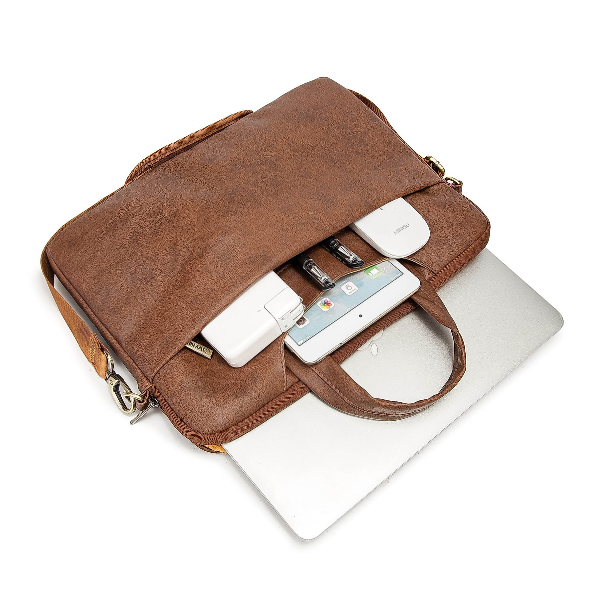 Kinmac 360° Protective Waterproof PU Leather Laptop Shoulder Messenger Sleeve Briefcase case Bag (13 inch-14 inch, Coffee PU)