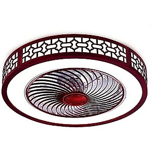 Ceiling Fan Light,22 Inch 64W 3 Colors 3 Speeds Round Retro Wood Remote Control Indoor Flush Mount Ceiling Fan Light