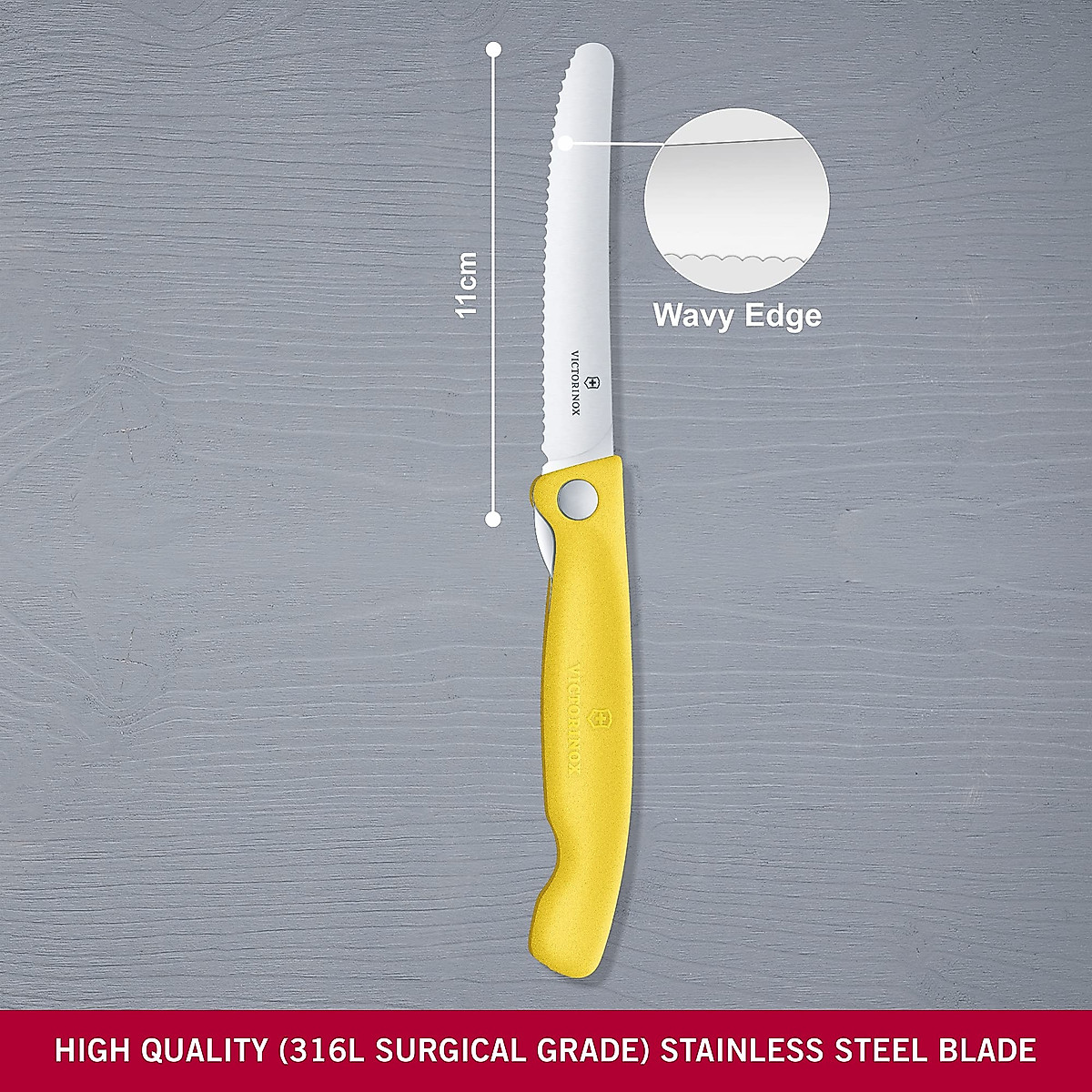 Victorinox Swiss Classic Foldable Paring Knife, Wavy Edge Yellow 4.3 in