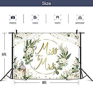 Omifly Miss to Mrs Backdrop 8x6ft Photography Wall Bridal Shower Rustic White Green Floral Wedding Bride to Be Background Engagement Party Decorations Cake Table Banner Decor Photo Booth Studio Props