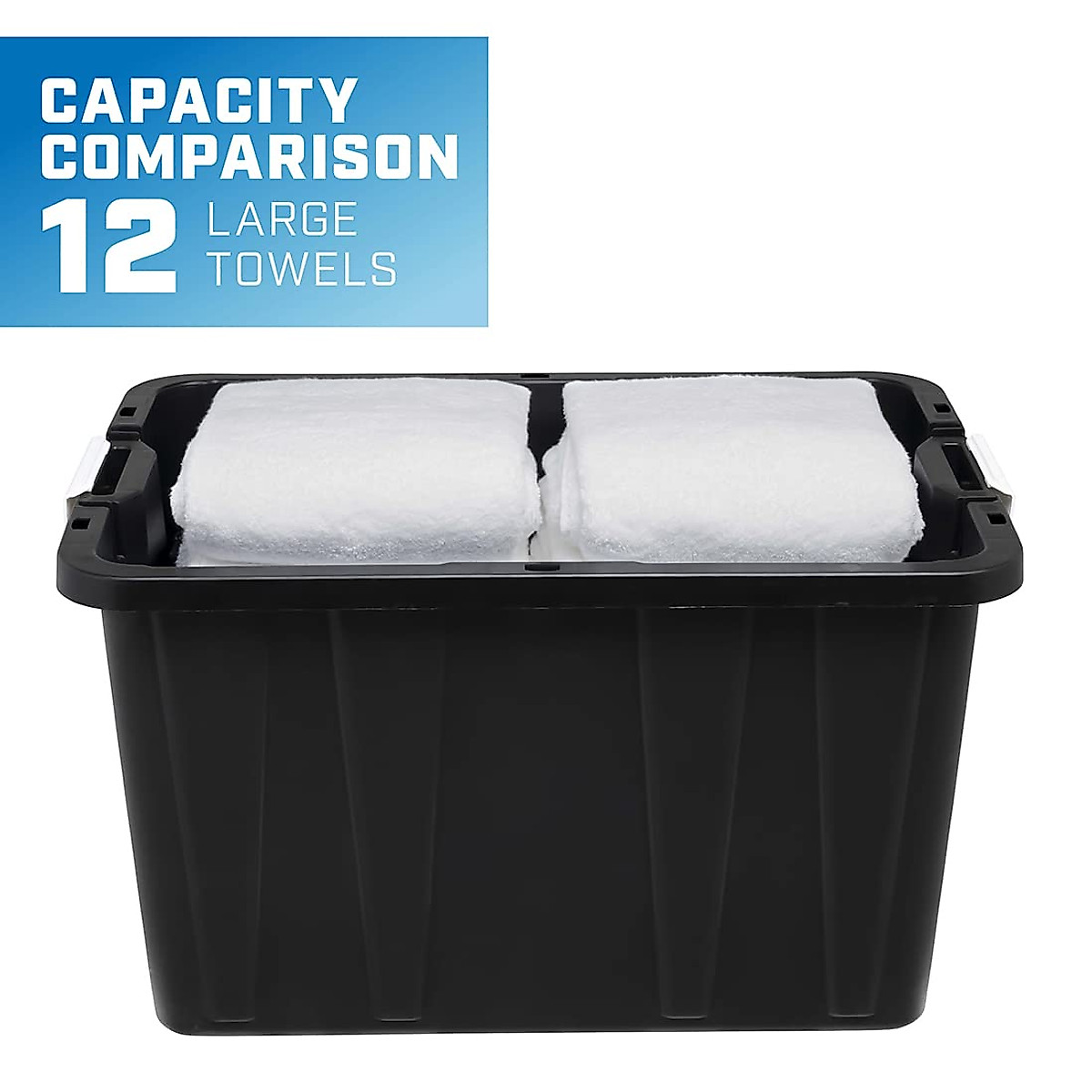 27 Gallon Heavy Duty Latching Plastic Storage Bin Container, Durable Stackable Storage Container With Lid Plastic Storage Box Tote Crate for Garage Storage, Moving Boxes, Black, Set of 4