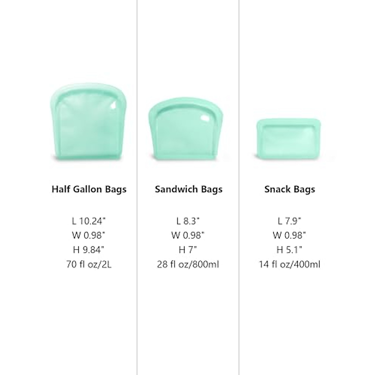 DGitaor Reusable Silicone Storage Bags, 4Pack Silicone Snack Sandwich Half Gallon Bags, Endurables Silicone Ziplock Bags for Food Storage, Freezer, Microwave, Oven, Dishwasher Safe, Heavy Duty (Aqua)