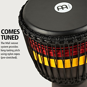 Meinl Percussion ADJ7-L African Style Fire Rhythm Series Rope Tuned 12" Wood Djembe, Black