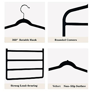Velvet Pants Hangers Space Saving Hangers Closet Organizer for Jeans Slack Trousers Scarf Tie Pants Rack Leggings Hanger Non-Slip Hangers Multiple Clothes Holder  (Black, 5)