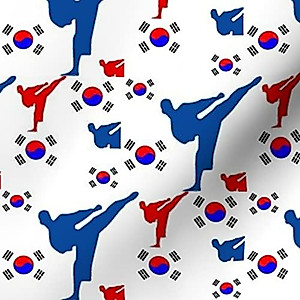 Spoonflower Fabric - Martial Arts Karate Red White Blue Printed on Petal Signature Cotton Fabric by The Yard - Sewing Quilting Apparel Crafts Decor
