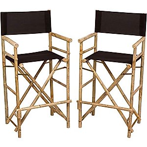 Zero Emission World Bamboo Barstool-Natural Color Black Canvas Bar Height Folding Chairs Counter Stool Outdoor Indoor Tall Camping Set of 2, 22.8x18.9x47.2