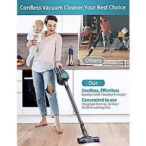 Voweek Cordless Vacuum Cleaner, Lightweight Stick Vacuum Cleaner with Powerful Suction, Detachable Battery, Self-Standing, 1.3L Dust Cup, 4 in 1 Handheld Vacuum for Home Hard Floor Carpet Pet Hair
