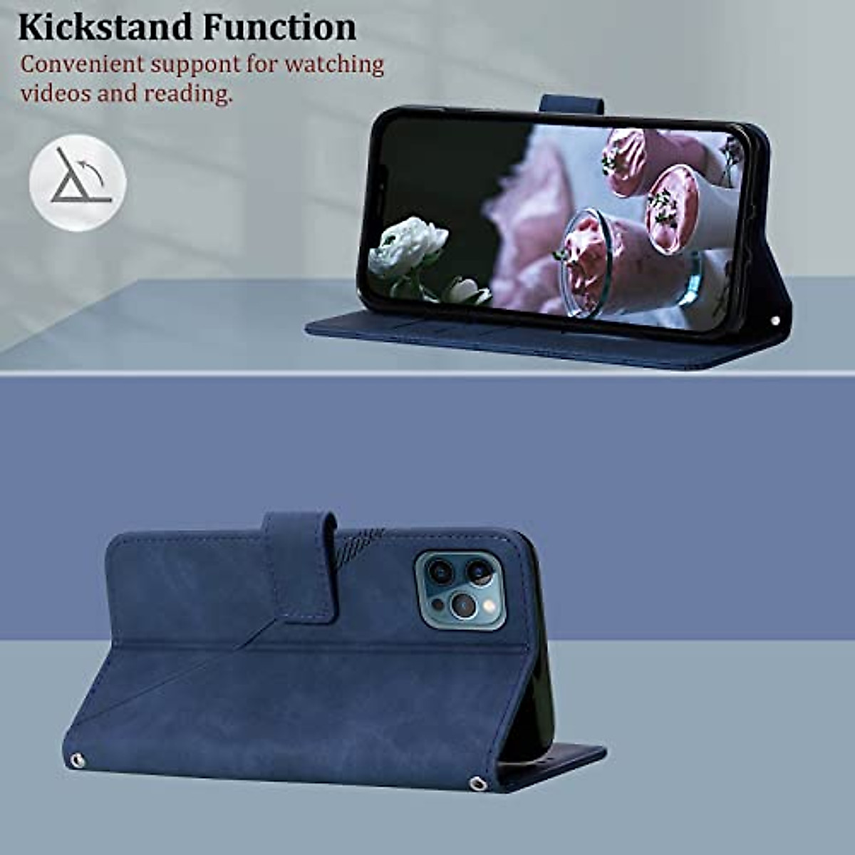 12 Pro Max Case,Compatible for iPhone 12 Pro Max Wallet Case,[Kickstand][Wrist Strap][Card Holder Slots] TPU Interior Protective PU Leather Folio Flip Cover for iPhone 12 Pro Max Case 2022 (Blue)