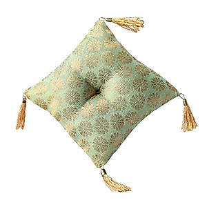 Cushion for Tibetan Singing Bowl Handmade Square Cushions Brocade Art Silk Home Decor Jewelry Display Pillow (4" x 4" Inch, Mint Green)