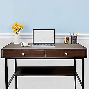 Interior Elements Kuluzego Simple Writing Wooden Computer Study Desk w/Drawers for Home Office, Brown, 47"