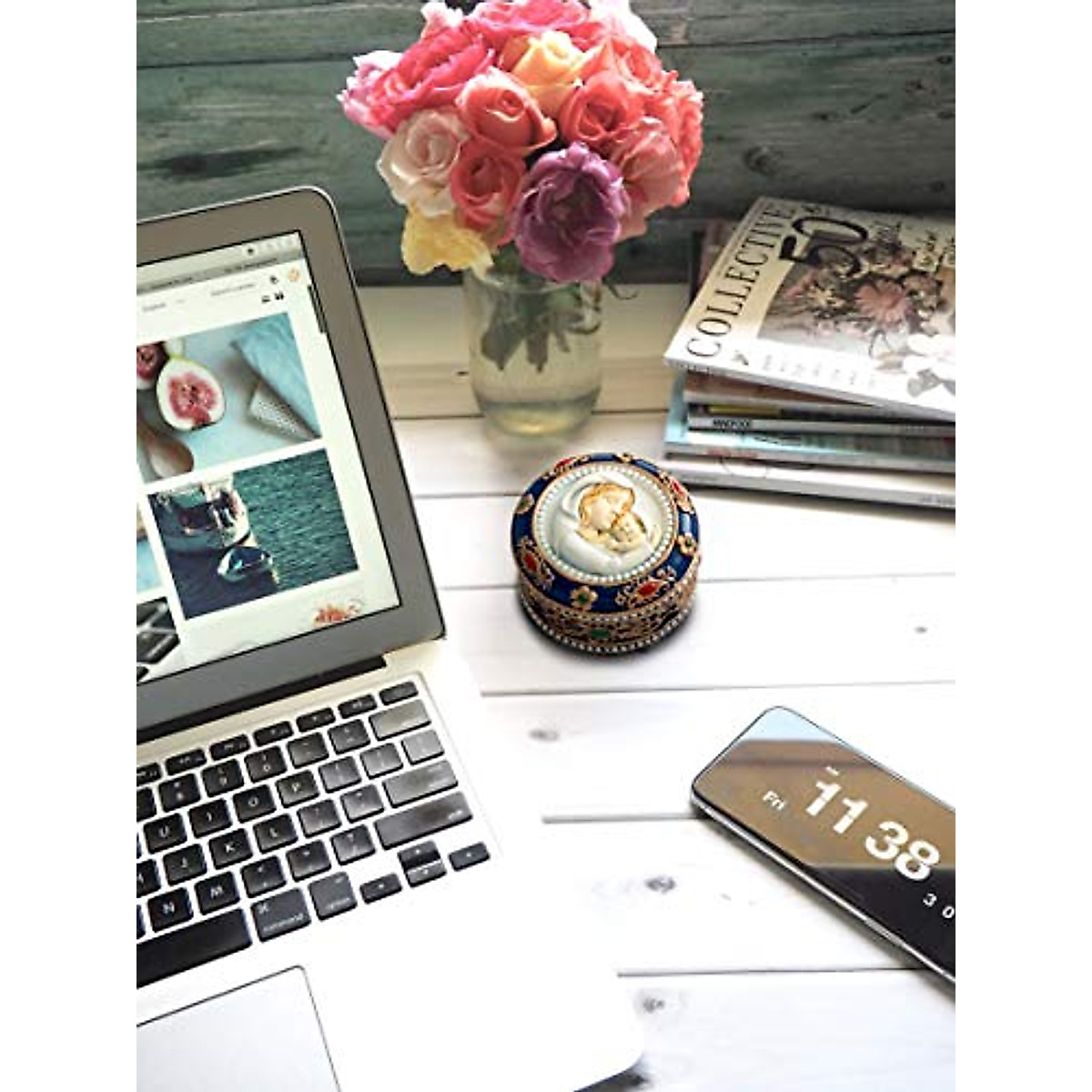 Fashion Craft Madonna and Child Rosary Trinket Box, 2 3/4", Multicolor