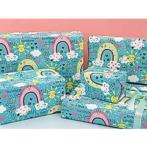 Birthday Wrapping Paper For Kids Girls Boys, I Love Sunshine Rainbow Design Gift Wrap Paper for Birthday Baby Shower Children's Day, 4 Sheets Folded Flat 20x28 Inches Per Sheet