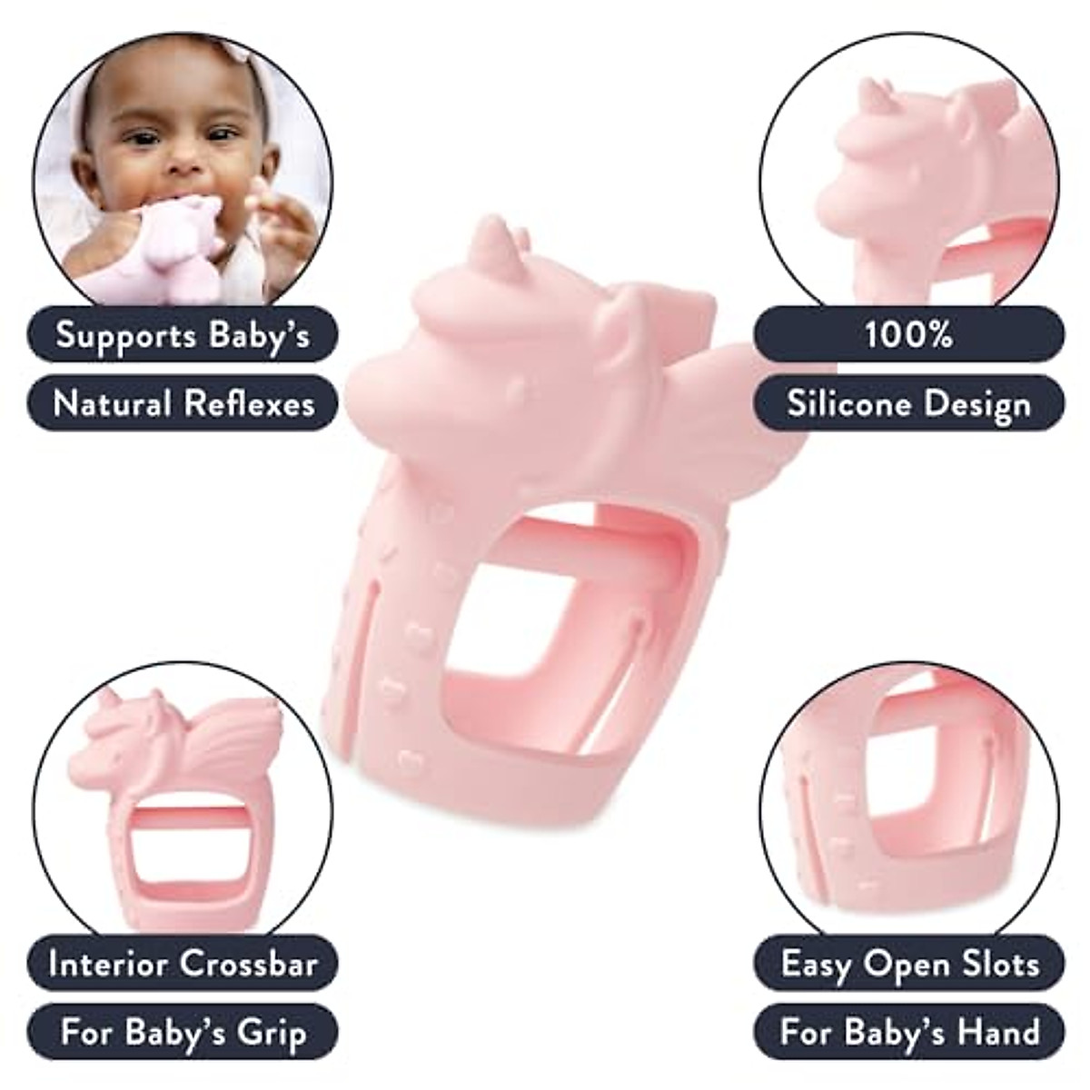 Itzy Ritzy Bitzy Grip Hand Teether - Silicone Teether for Babies - Developmental Teether Toy with Easy-to-Hold Hand Grip, Designed for Babies 3 Months & Up (Unicorn)