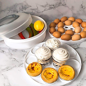 FEOOWV Portable Pie Cupcake Carrier with Lid and Tray 3-In-1 Round Cupcake Container Egg Holder Deviled Egg Tray Muffin Tart Cookie Food Keeper 10 Inch