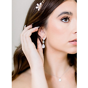 SWEETV Teardrop Wedding Earrings for Brides Birdesmaids, Crystal Cubic Zirconia Bridal Drop Earrings for Wedding Women Prom, Silver