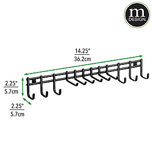 mDesign Closet Wall Mount Metal Accessory Organizer and Storage Center - Modern Slim Holder for Womens and Mens Ties, Belts, Scarves, Sunglasses, Watches - 12 Hooks, 2 Pack, Matte Black