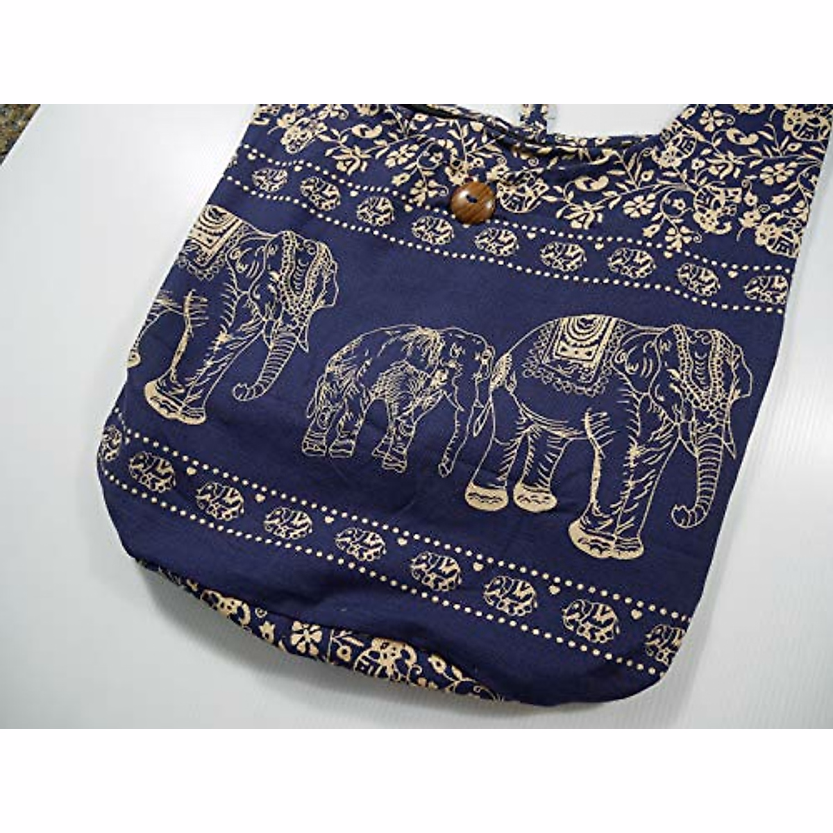 PumPumpz Hippie Boho Elephant Crossbody Bohemian Gypsy Sling Shoulder Bag Medium Size (Twins Elephant Navy)