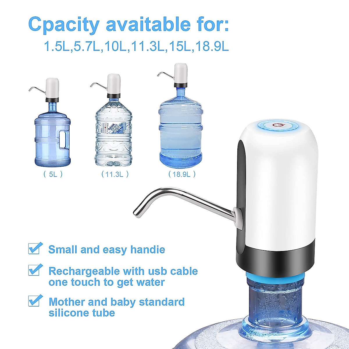 Water Dispenser 5 Gallon - iGreely Electric Drinking Water Pump USB Charging Automatic Portable Water Switch for Universal 2-5 Gallon Bottle