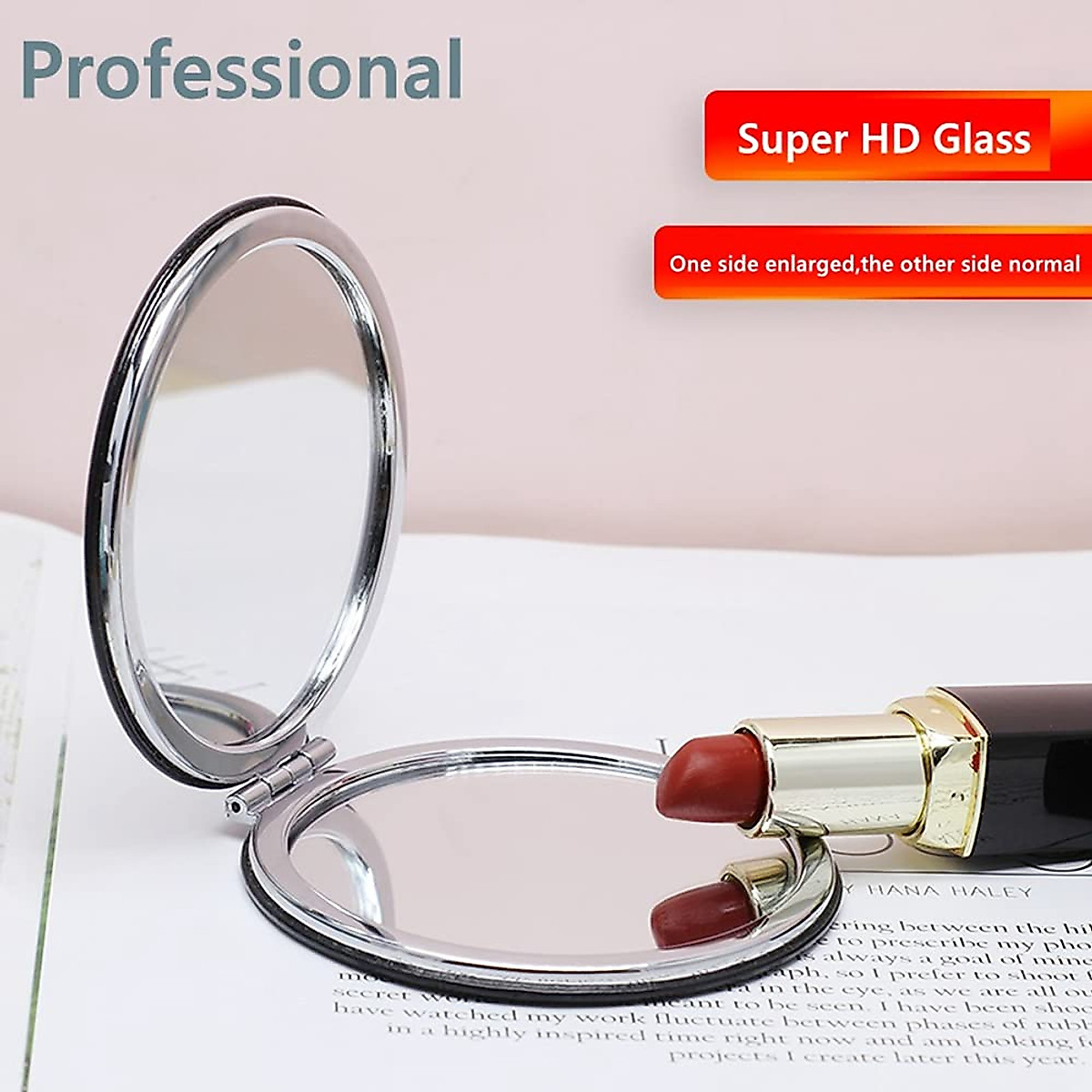 Zcooooool Makeup Mirror, 6.7 cm Round Folding Mirror, Professional Double-Sided Makeup Mirror (one Side Enlarged, The Other Side Normal) PU Surface Mirror