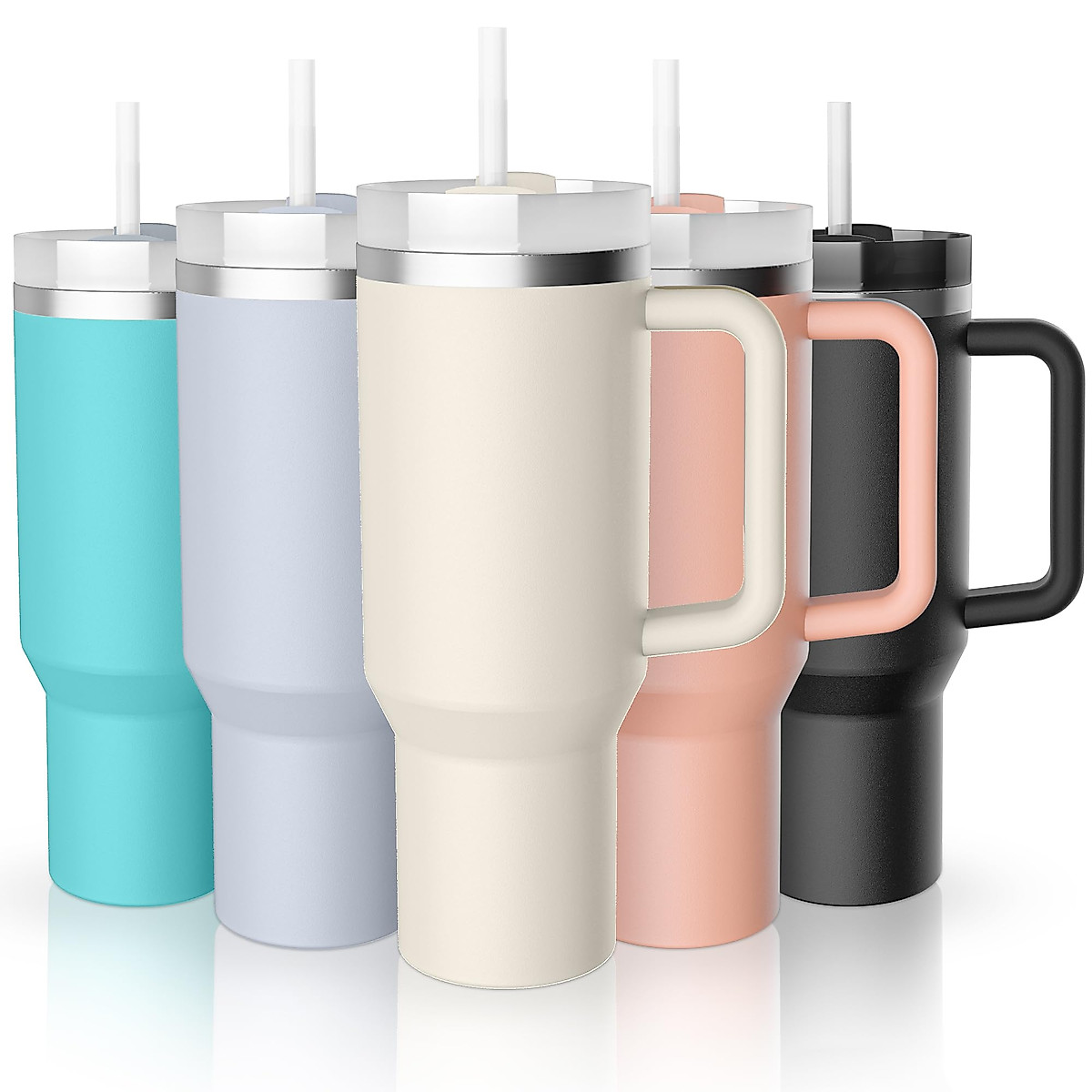 Bailkind 40oz 1180ml Tumbler With Straw and Lid X2, Spill-Proof Double Wall Stainless Steel Vacuum Insulated Cup Travel Flask Mug With Handle for Water, Iced/Hot Tea or Coffee