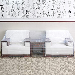 TopSoon Plastic Couch Cover for Storage Dust-Proof Plastic Sofa Cover Waterproof Patio Furniture Cover 134-Inch Wide by 46-Inch Height