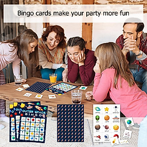 Ziyouza Outer Space Bingo, Solar System Birthday Bingo Cards, 24 Players Bingo Games for Space Theme Birthday Family Party Outdoor Trip Activity -04