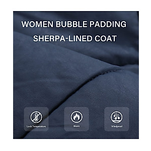 Bellivera Women's Winter Puffer Jacket Cold resistant patchwork plush lining Coat with Removable Fur Collar Hooded and Belted 5528BLUEL