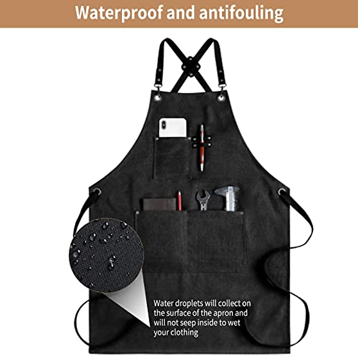 VENK LTDD Chef Apron for Men Women, Cotton Canvas Heavy Duty Work Apron with Pockets, Cross Back Straps Canvas Apron Kitchen Apron for Grilling Cooking BBQ Baking (23 inches x 31 inches ), Black