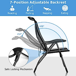 Tangkula Folding Patio Chairs, Set of 2 Outdoor Dining Chairs & Ottomans, Lawn Chairs with 7-Level Adjustable Backrest, Armrests, Mesh Pocket, Portable Lounge Chairs & Footrests for Backyard, Camping