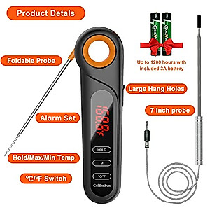 GoldenSun Digital Meat Thermometer - Instant Read Meat Thermometer Waterproof with Dual Probe for Grill and Cooking Kitchen Candy BBQ Smoker Oil Fry Baking Liquids
