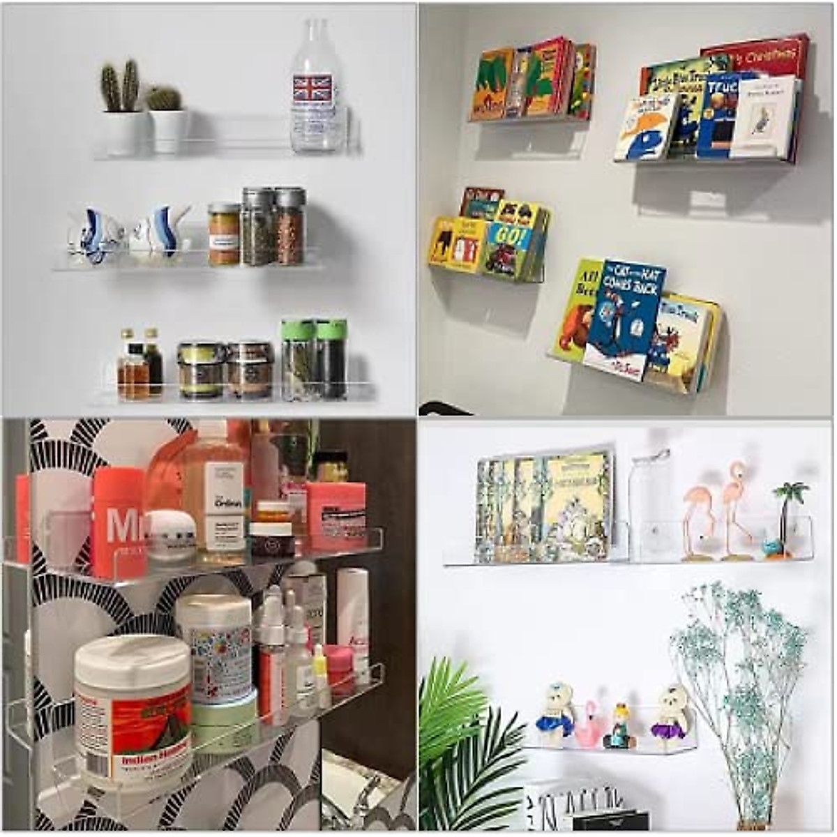 facinlay Acrylic Shelves, Clear Floating Shelf, Wall Ledge Bookshelf,Kids Bookshelf, Invisible Spice Rack, Thick Bathroom Storage Shelves, Display Organizer for Office Kitchen, 15" L, Set of 3