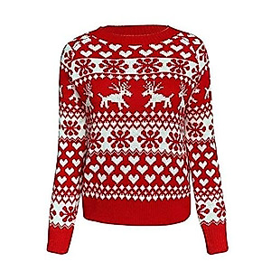 ZAFUL Women's Christmas Reindeer Xmas Snowflake Patterns Knitted Sweater Long Sleeve Elk Floral Printed Pullover