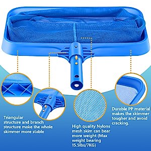 SORSWEET Pool Rake, Heavy Duty 17" Leaf Skimmer Net, Including EZ-Clip, Deep Bag Catcher, Pool Net for Cleaning Pool, Fits Standard 1-1/4" Pole, Pole Not Included