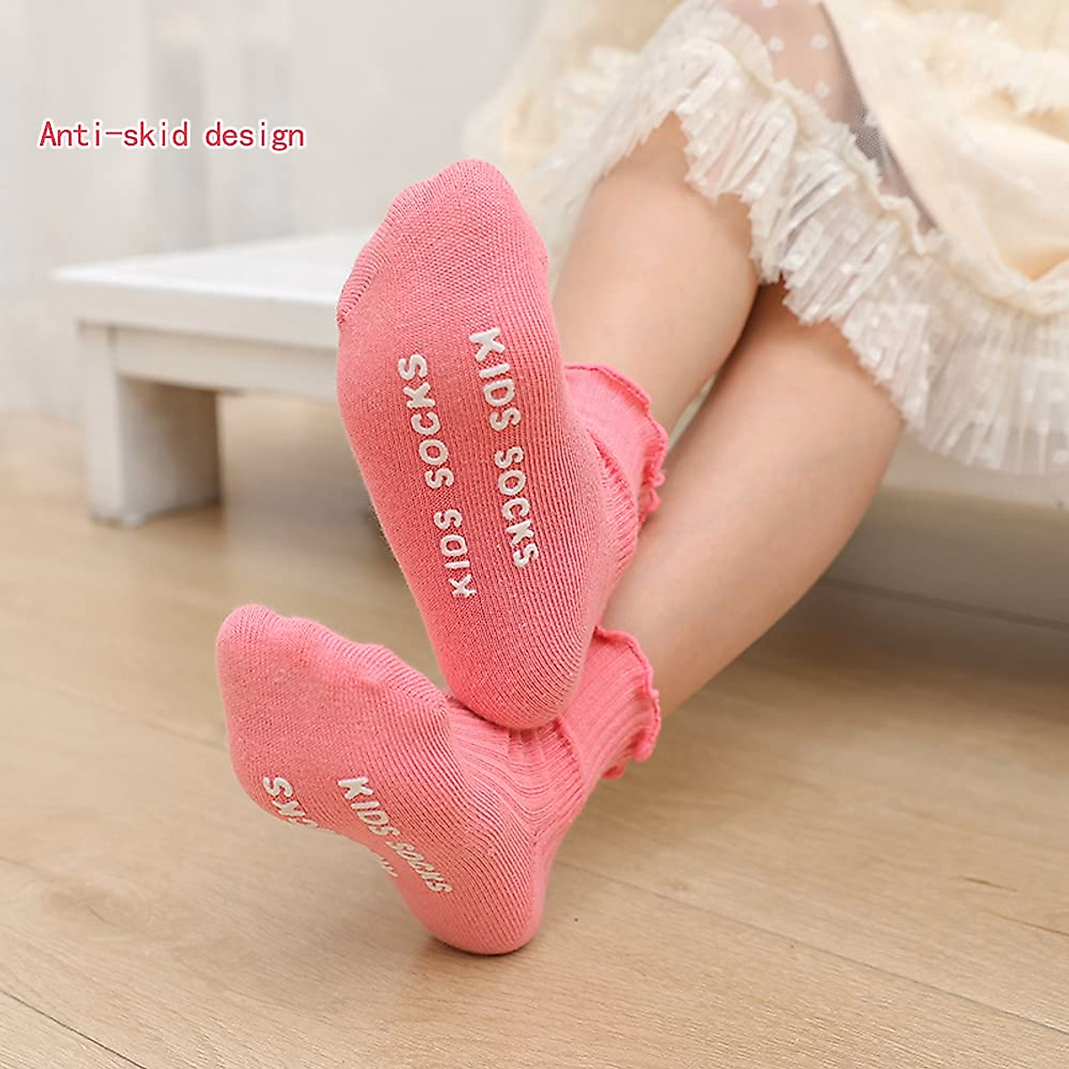 Zumou Toddler Anti Slip Non Skid Socks Little Girls Frilly Ruffle Lace 6 Pairs (1-2T, Frilly 6 Pairs)