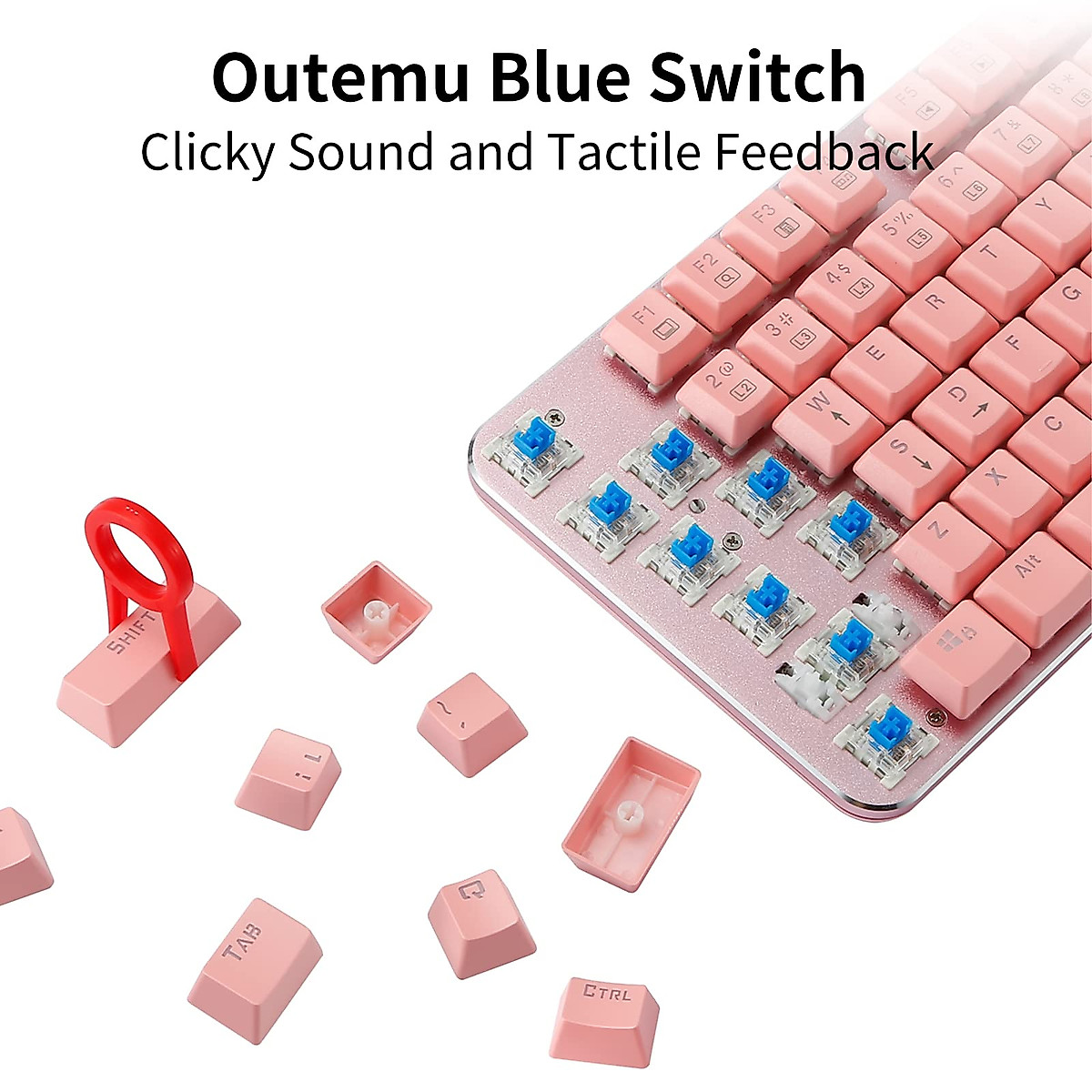 Z-66 Mechanical Gaming Keyboard, Blue Switch Audible, LED Backlit, Low Profile Keycaps, Type-C USB Wire Detachable, Compact 87Keys, for Windows Desktop Laptop Gamer and Office