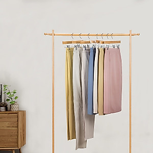 Nature Smile Solid Lotus Wood Deluxe Wooden Pants Hangers Bottom Hanger Jeans Hanger Skirt Hanger with 2-Adjustable Clips Anti Rust Hook Pack of 10 (Natural)
