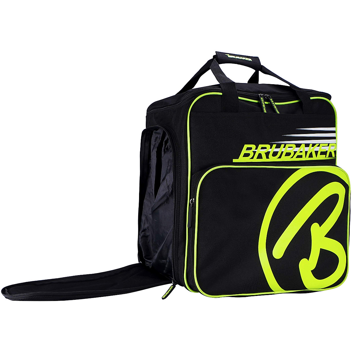 BRUBAKER Combo Set XC Touring Champion - Cross-Country Ski Bag and Ski Boot Bag for 1 Pair of Skis + Poles + Boots + Helmet - Black/Neon Yellow - 76 7/8 Inches / 195 Cm