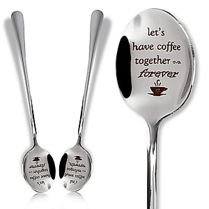 2 Pcs 7.5 inches Engraved Coffee Spoons Let's Have Coffee Together Forever Personalized Stainless Steel Spoon Ice Cream Spoon Couple Gifts Valentines Day Gifts