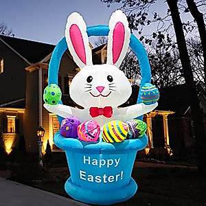kegemor Inflatable Easter Bunny Blow Up Yard Decorations 6FT Outdoor Rabbit with Egg Basket Cute Giant Tall Built-in LED Lights for Indoor Outside Holiday Party Yard Garden Lawn