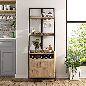 Furniture of America Abner Rustic Industrial Style 2-Shelf Multi-Functional Cabinet with Wine Rack, Buffet, Home Bar for Dining, Living Room, Kitchen, Black-Ample Storage Space, Versatile Usage, Brown