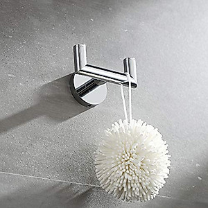 BUVELOT Robe Hook, Double Towel Hook, Wall Mounted Brass Hooks for Bathroom Kitchen Garage,Chrome,077020-CR,Leo Series