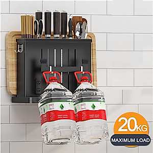 Kitchen Knife Holder, Wall Mounted Cutting Board Pot Lid Holder Rack Countertop Organizer with Drainboard, Tableware Rack Flatware Caddy Pot Cover Lid Frame (Silver)