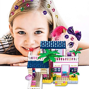 DEFICOSY Girls House Building Sets Seaside Villa Building Blocks Toys with Flowers, Trees and Plants, Friends Beach Hut Building Kit for Kids and Girls Aged 6 and up 360 Pieces