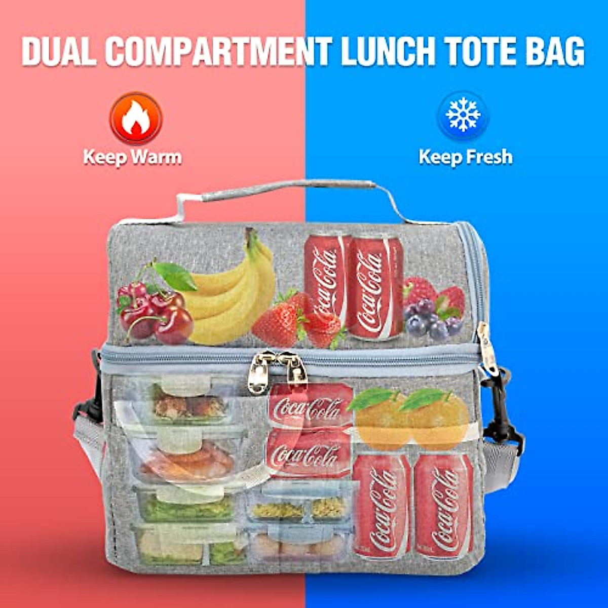 MOSTCOS Cooler Lunch Bag Insulated Reusable Lunch Box for Women/Men, Cute Lunch Box with Adjustable Shoulder Strap, Zippered Outer Pockets, Freezer Lunch Bags for Office Work Beach, Lunch Bag Adult