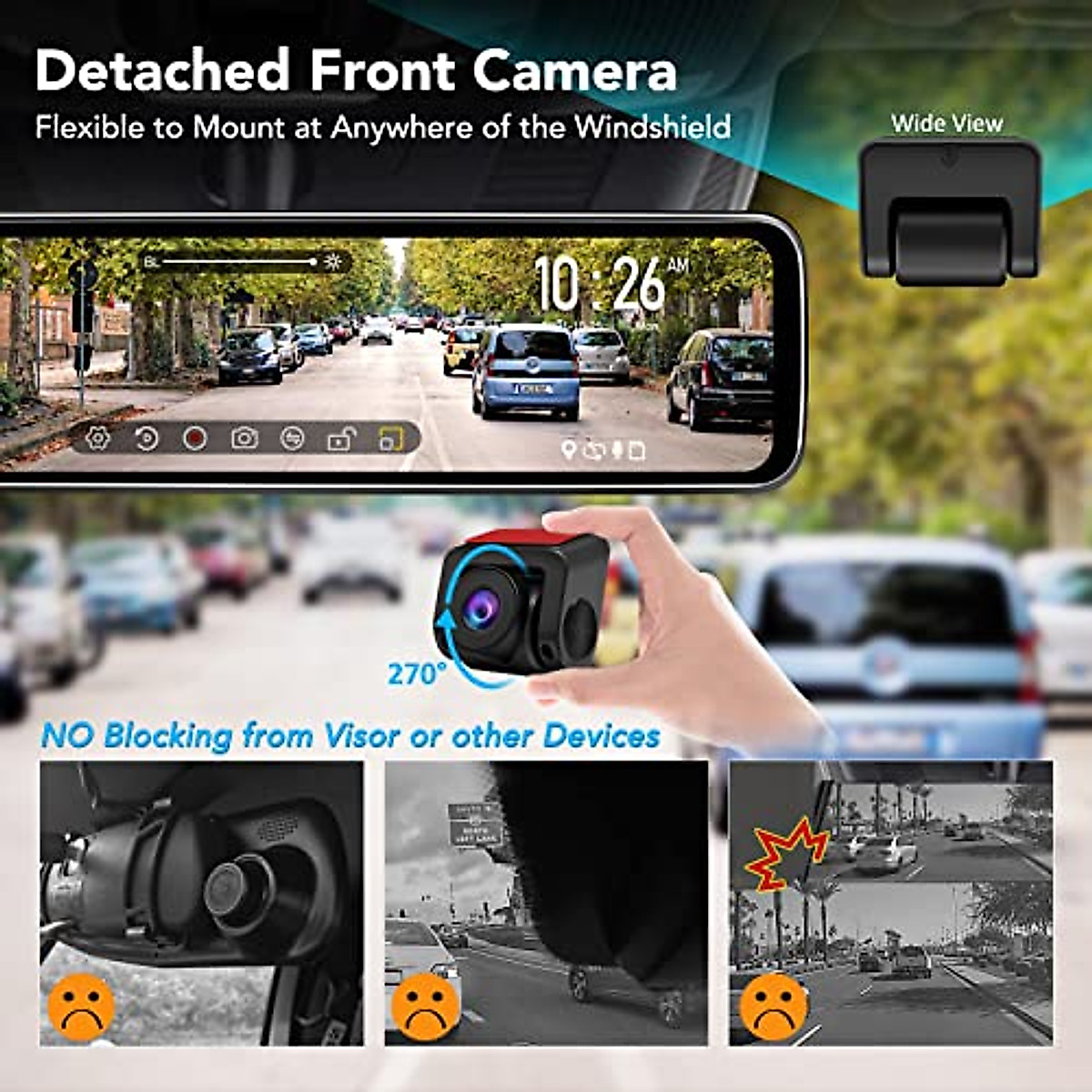 URVOLAX Mirror Dash Cam 11'' Backup Camera,Rear View Mirror Camera with Detached Front and Rear Cam for Car,Anti Glare Full HD Split Screen 1296P,Night Vision,Parking Assist,GPS,SD Card