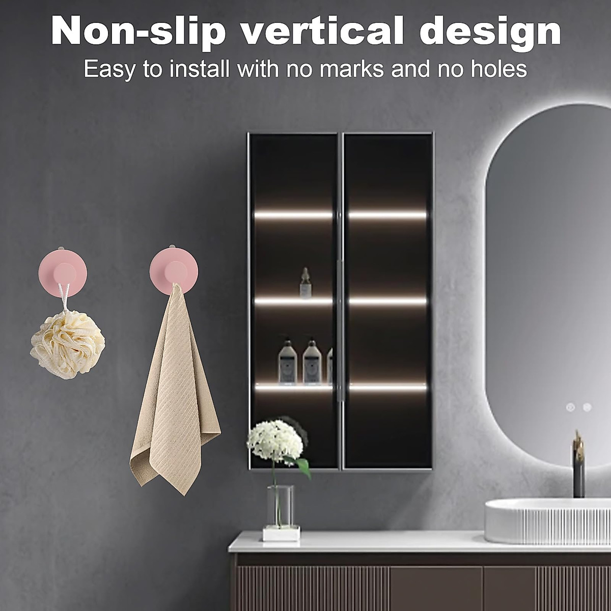 IURRDOP Suction Cup Hooks for Shower,2 Pcs Removable Shower Hooks for Loofah,Waterproof Shower Suction Hooks for Inside Shower,Pink Suction Towel Hooks for Shower Wall,Bathroom,Kitchen,Glass Door