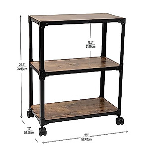 MIND READER Rolling Bar Cart [3 Tier] Kitchen Microwave Cart Island On Wheels, Coffee Station (Wood/Metal, Black/Brown)