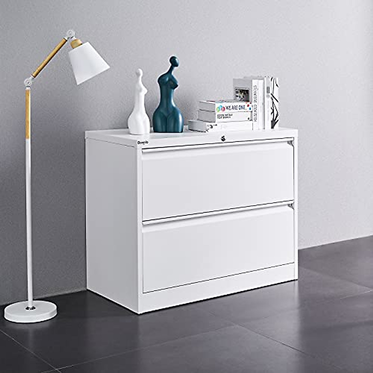 Bonnlo Classic White 2 Drawer File Cabinets for Home Office, Metal Lockable File Cabinet for Letter/Legal Size File Folders, Wide Lateral File Cabinet and Printer Stand, Simple Assembly Required